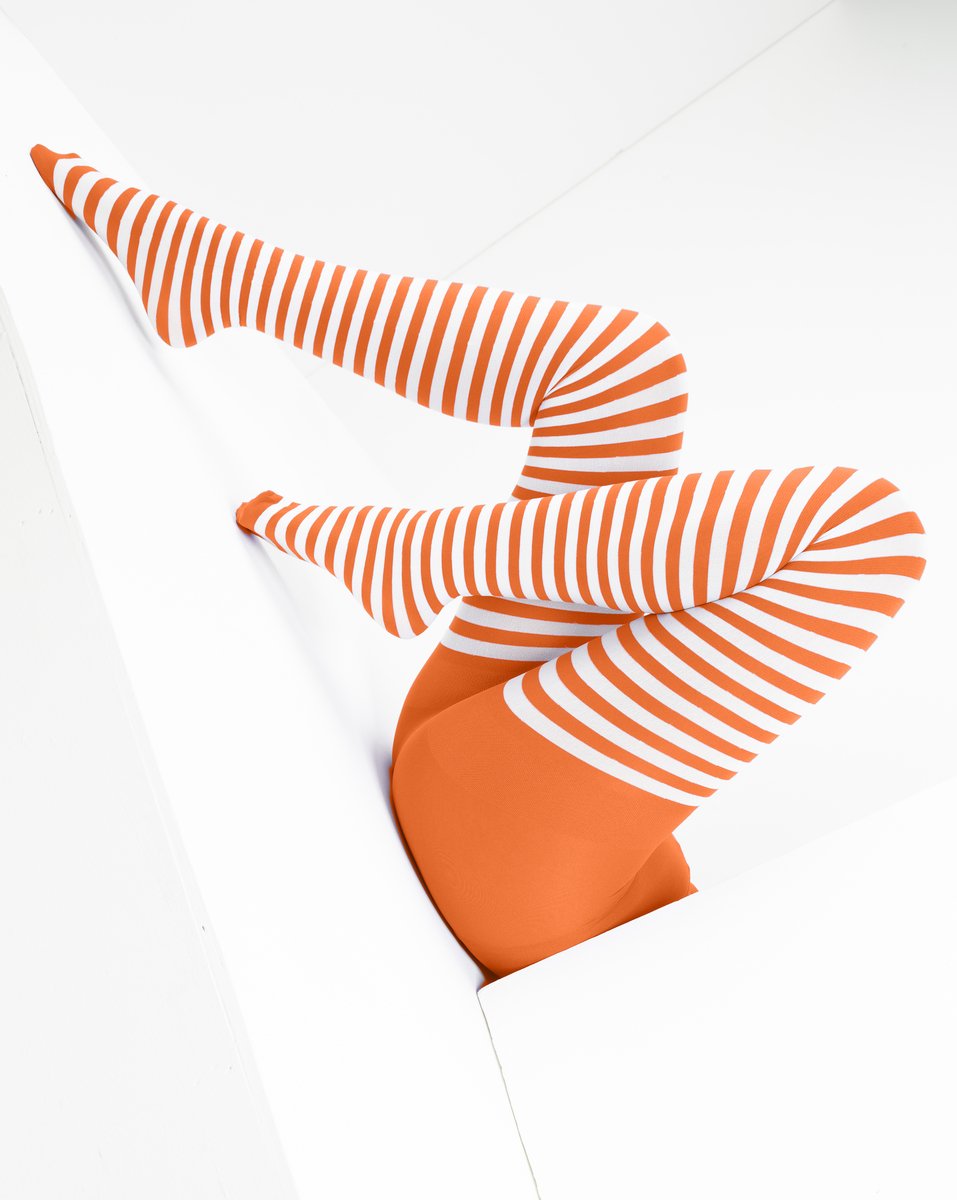 Orange White Striped Tights Style# 1203 | We Love Colors